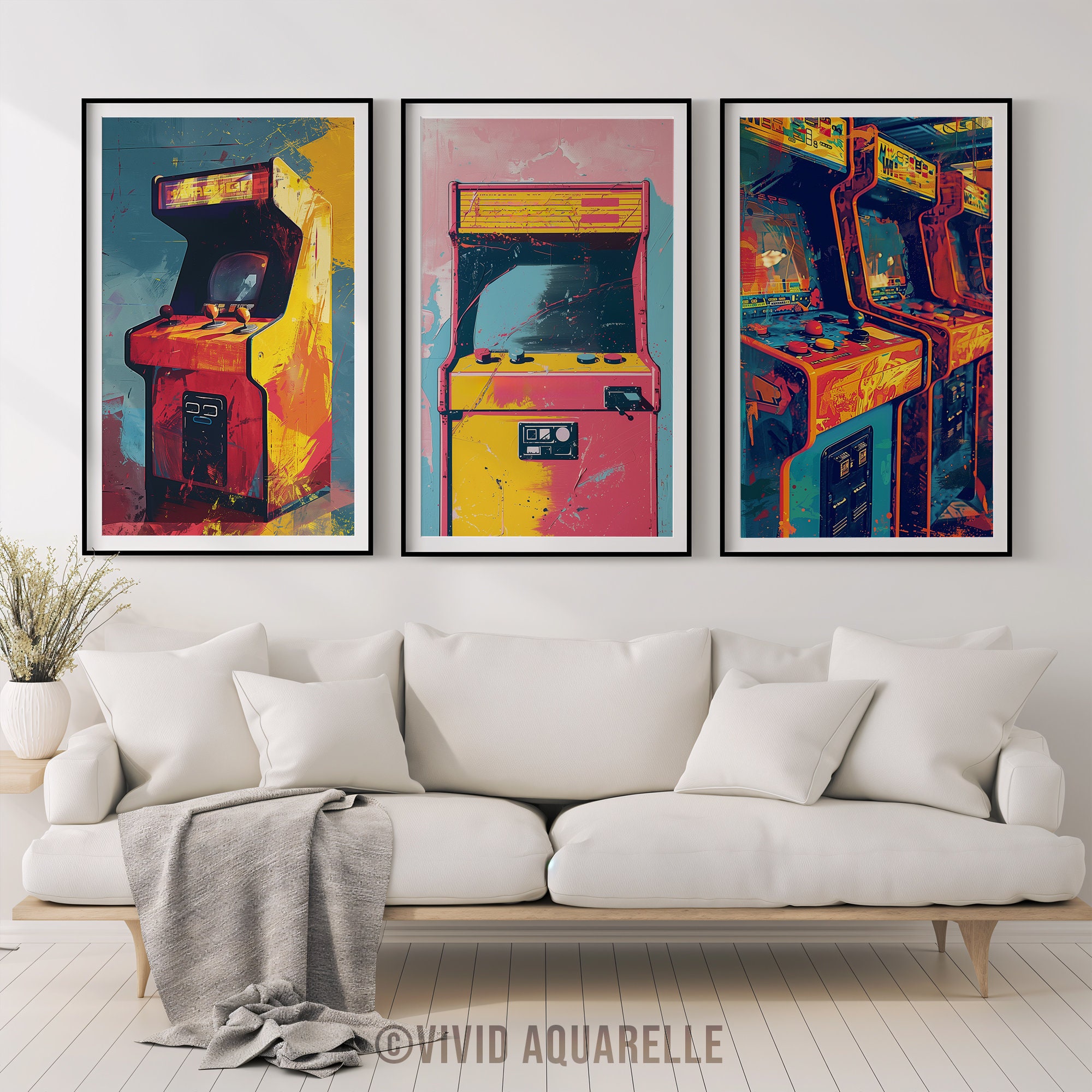 Retro Arcade Wall Art, Impasto Painting, Gaming Decor, Gamer Room Decor ...