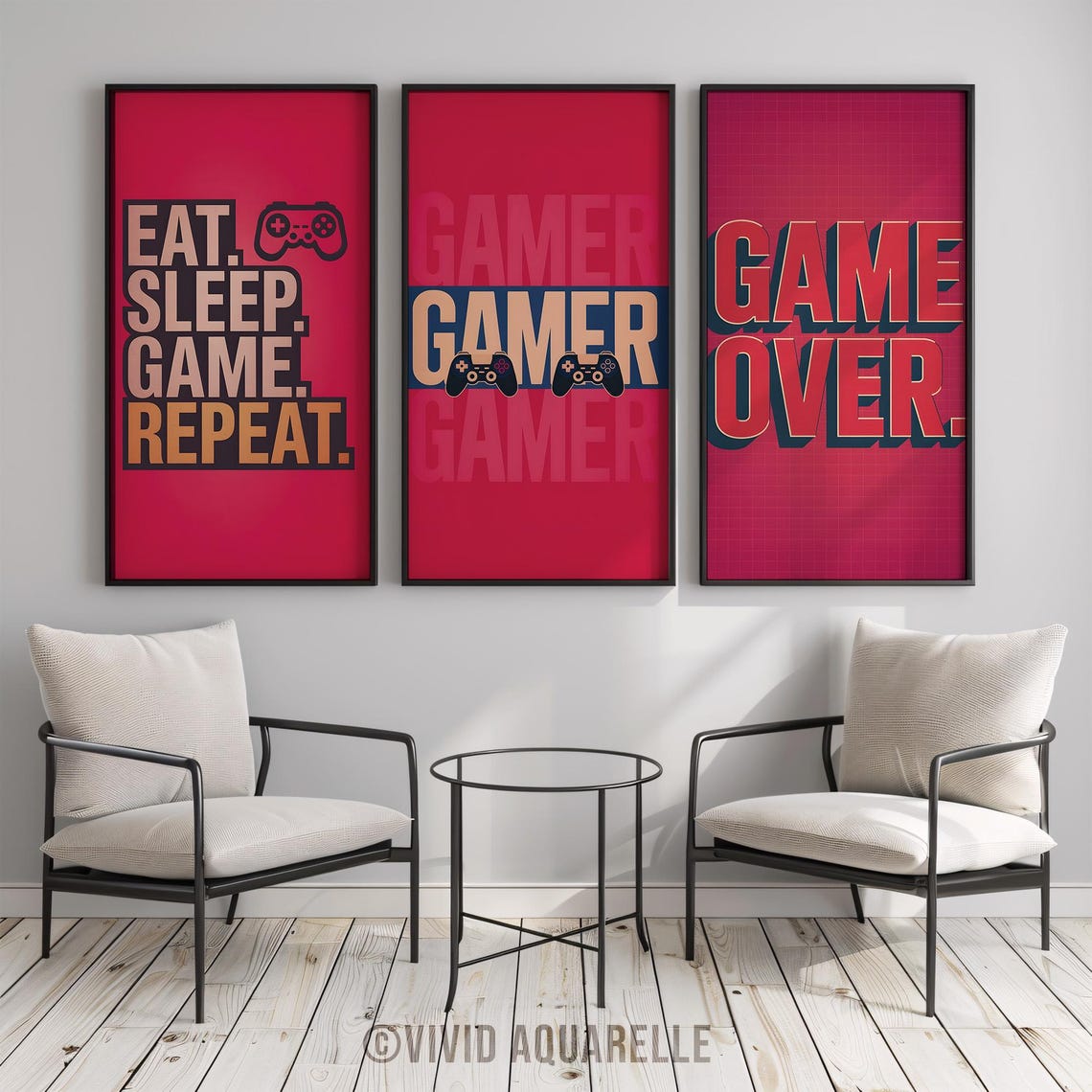 Gaming Wall Art Set of 3 | Eat Sleep Game Repeat Print | Gamer Controls ...