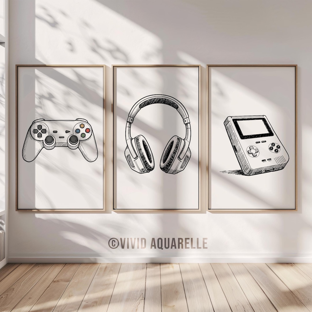 Sketched Gaming Prints Set: Blueprint Style Gamer Decor (digital ...