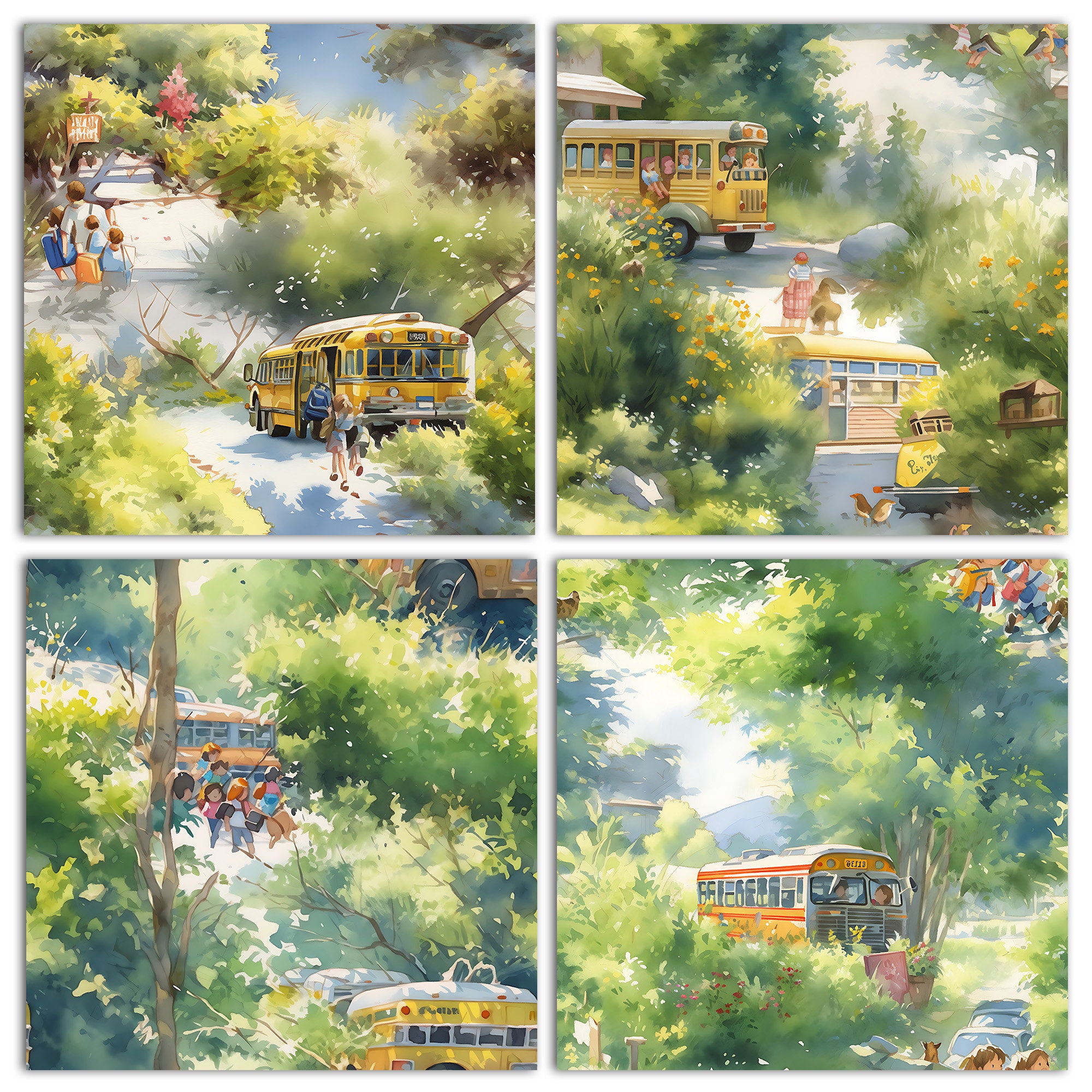 Back-to-school Bus-themed Seamless Patterns: Academic Motifs for ...