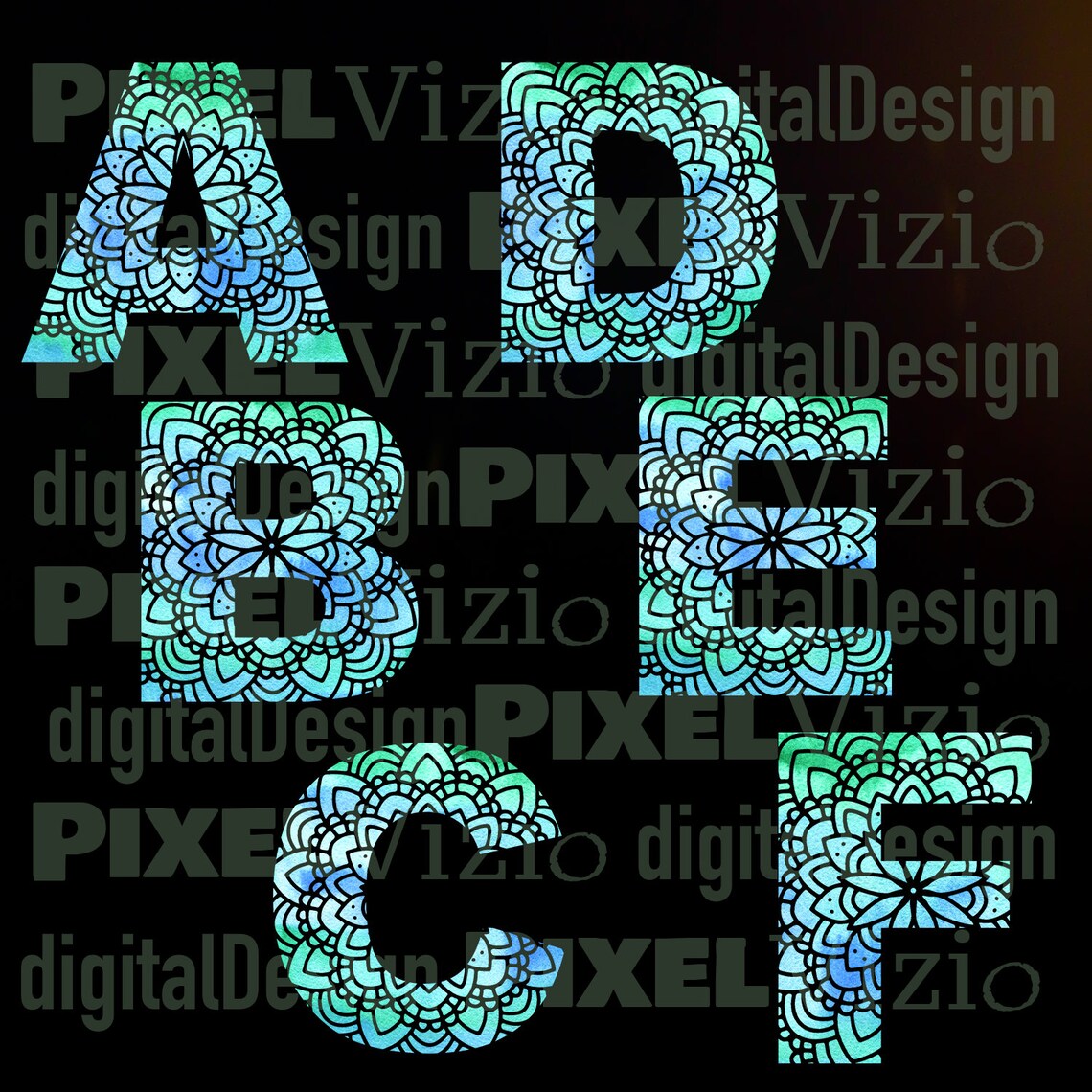 Mandala PNG Alphabet Mandala 5in1 Pack, Mandala Letters, Alphabet ...