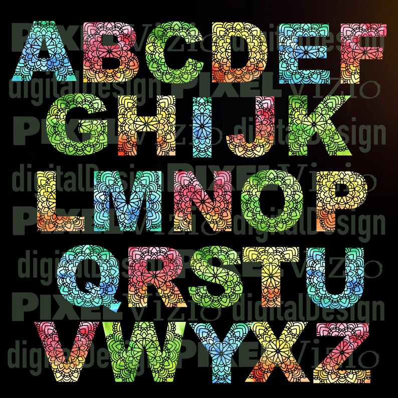 Mandala PNG Alphabet Mandala 5in1 Pack, Mandala Letters, Alphabet ...