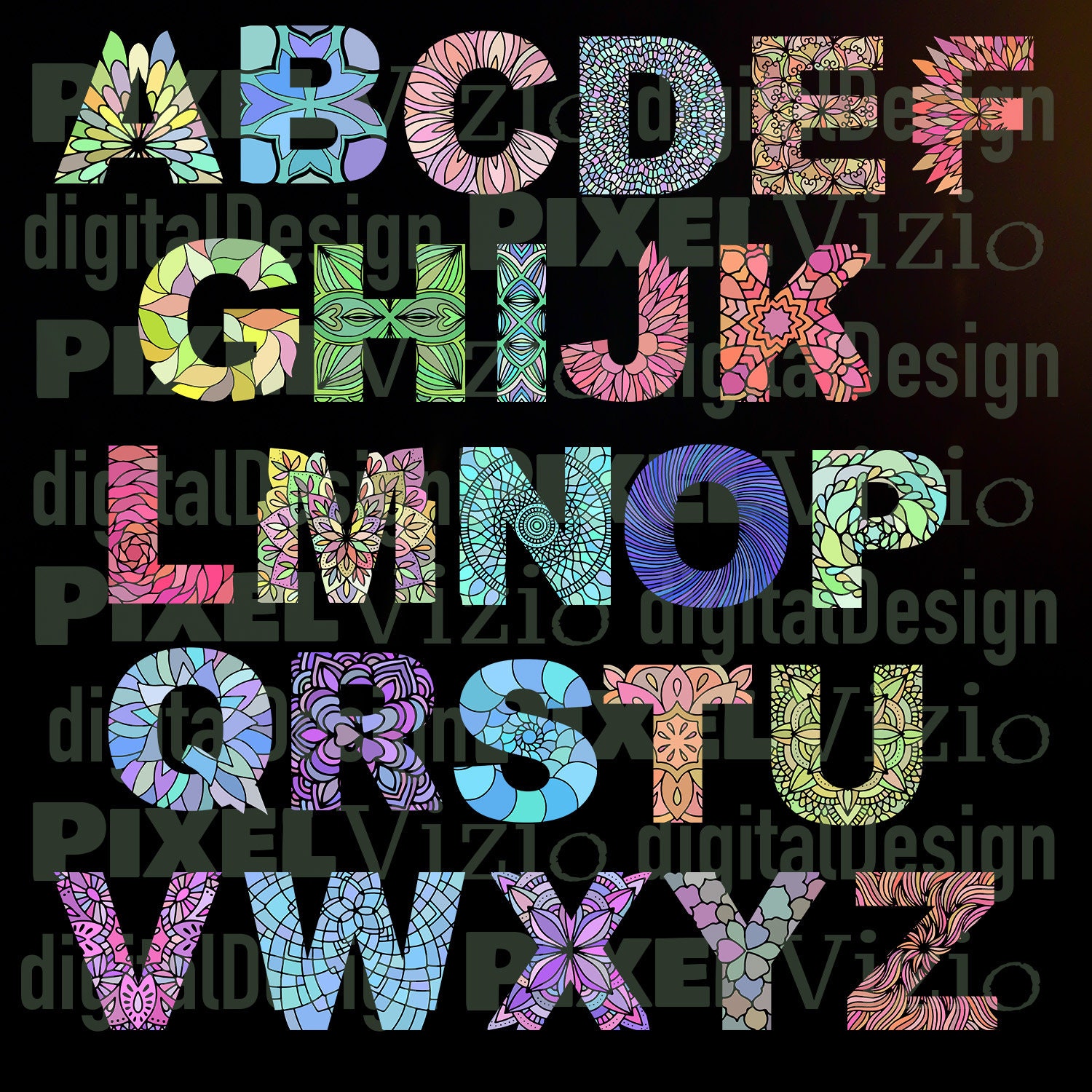 Mandala PNG Alphabet Mandala 26 Unique Shapes , Mandala Letters ...