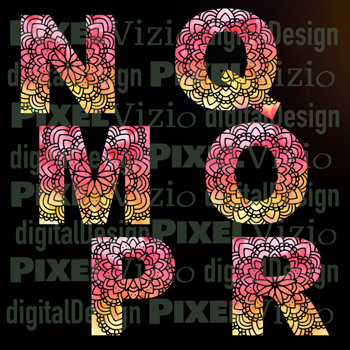 Mandala PNG Alphabet Mandala 5in1 Pack, Mandala Letters, Alphabet ...
