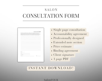 Hairdressing Client Record Form Consultation Treatment Salon Stationery ...