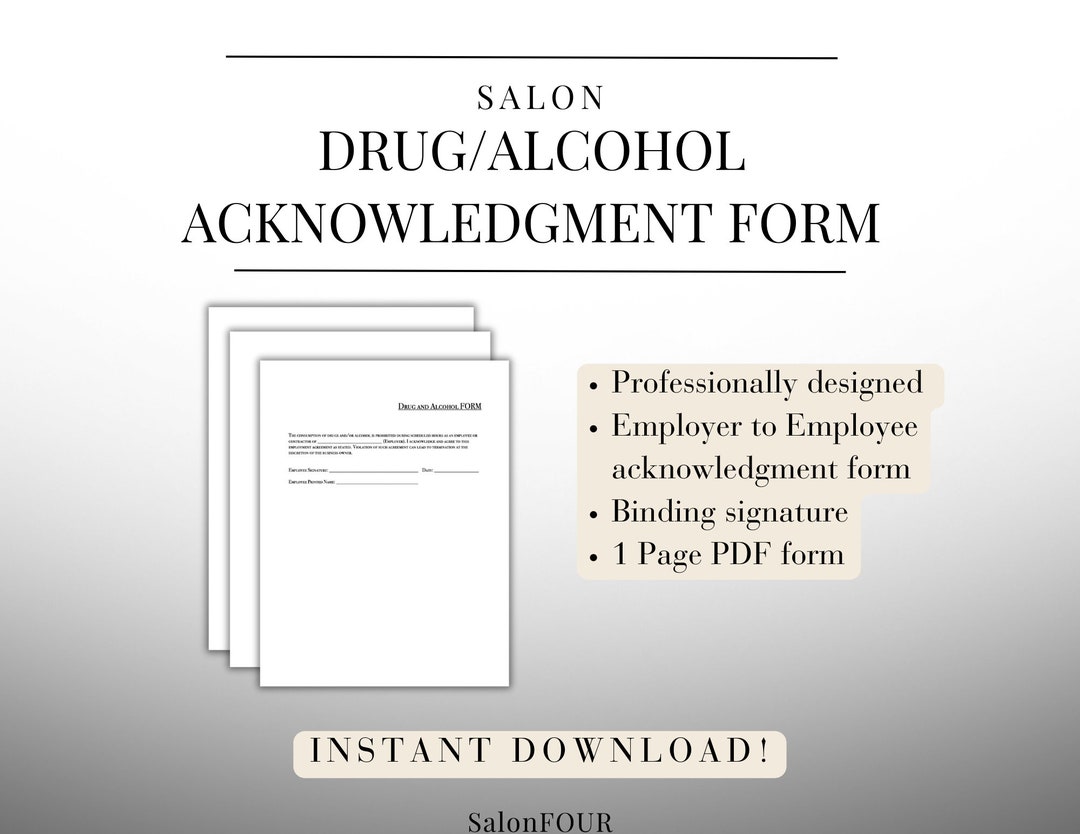 Drug & Alcohol Acknowledgment Form - Etsy