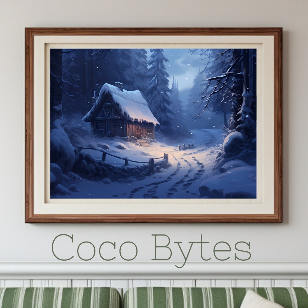 Winter Cabin Art, Winter Snow Wall Art, Cabin in the Woods, Winter Home ...