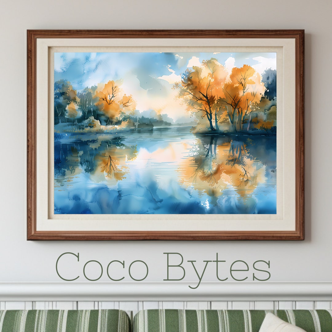 Autunm Reflections, Calm Lake in Fall, Serene Lake Art, Autum Wall Art ...