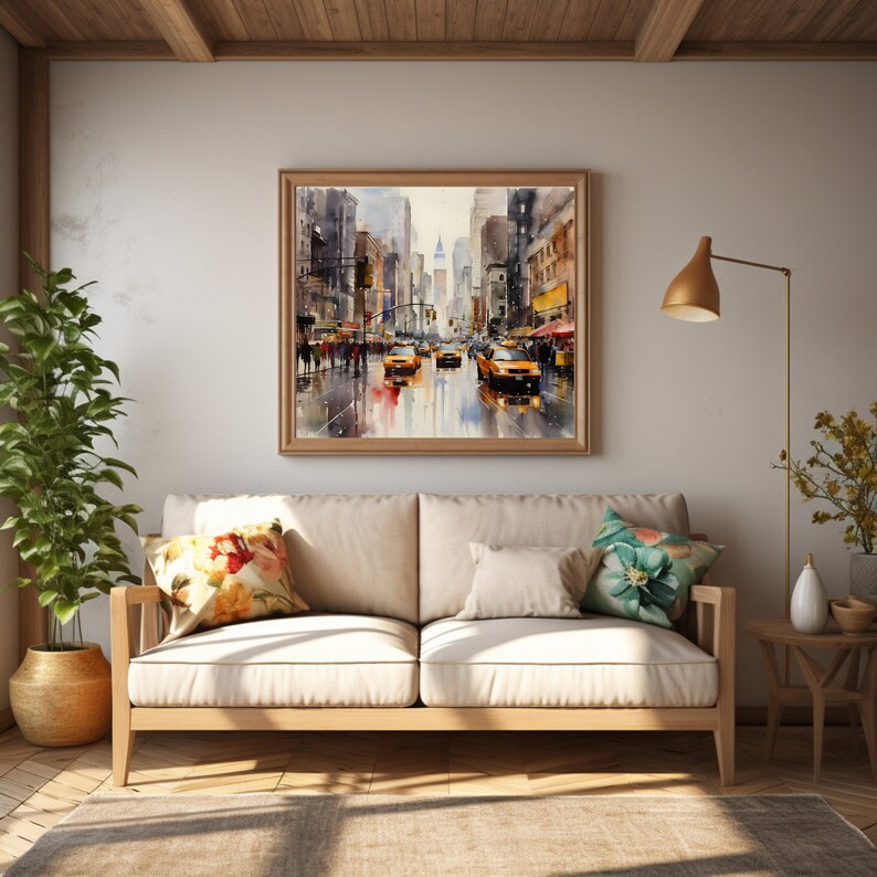 Busy Urban Landscape, City Life Wall Art, Fall City Life, Watercolor ...