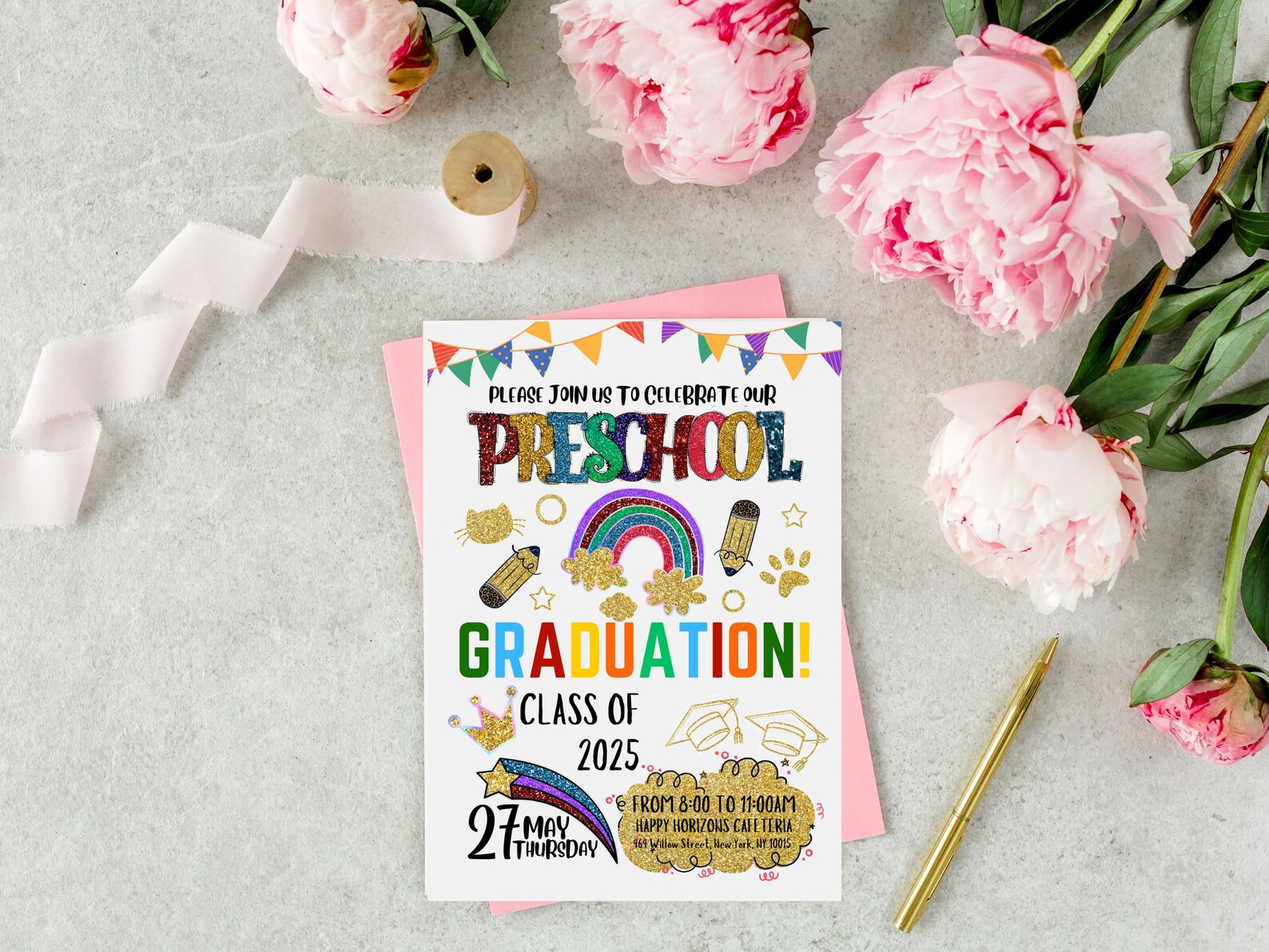 Preschool Graduation Invitation Card, Montessori School, Daycare, Last ...