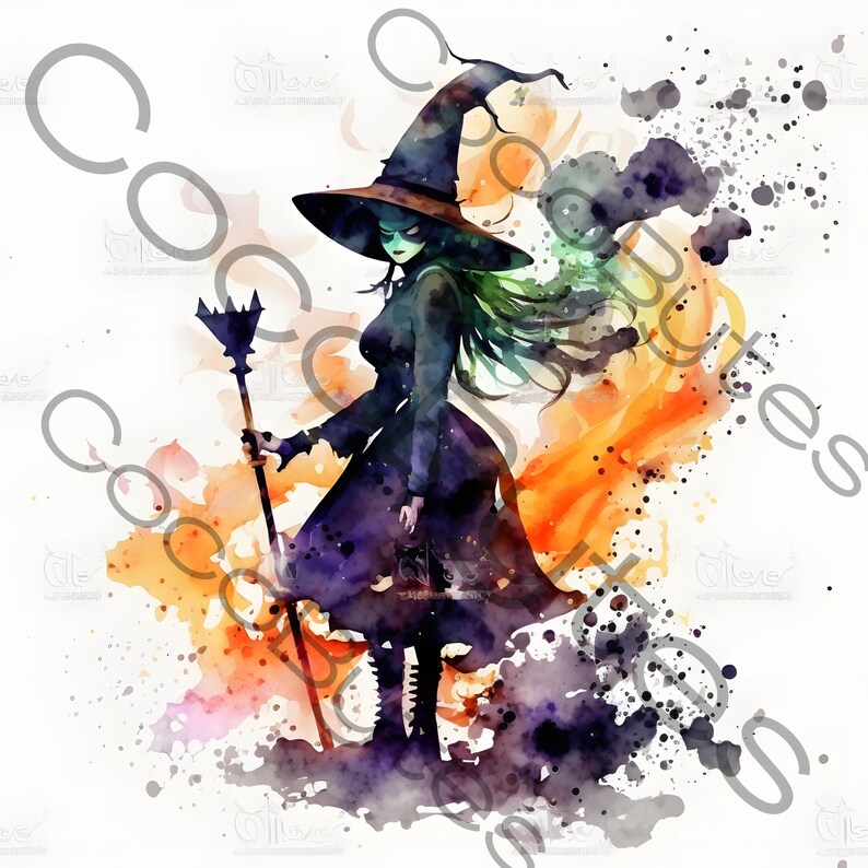 Witch Wall Art, Watercolor Clipart, Witch Clipart, Commercial Use Art ...