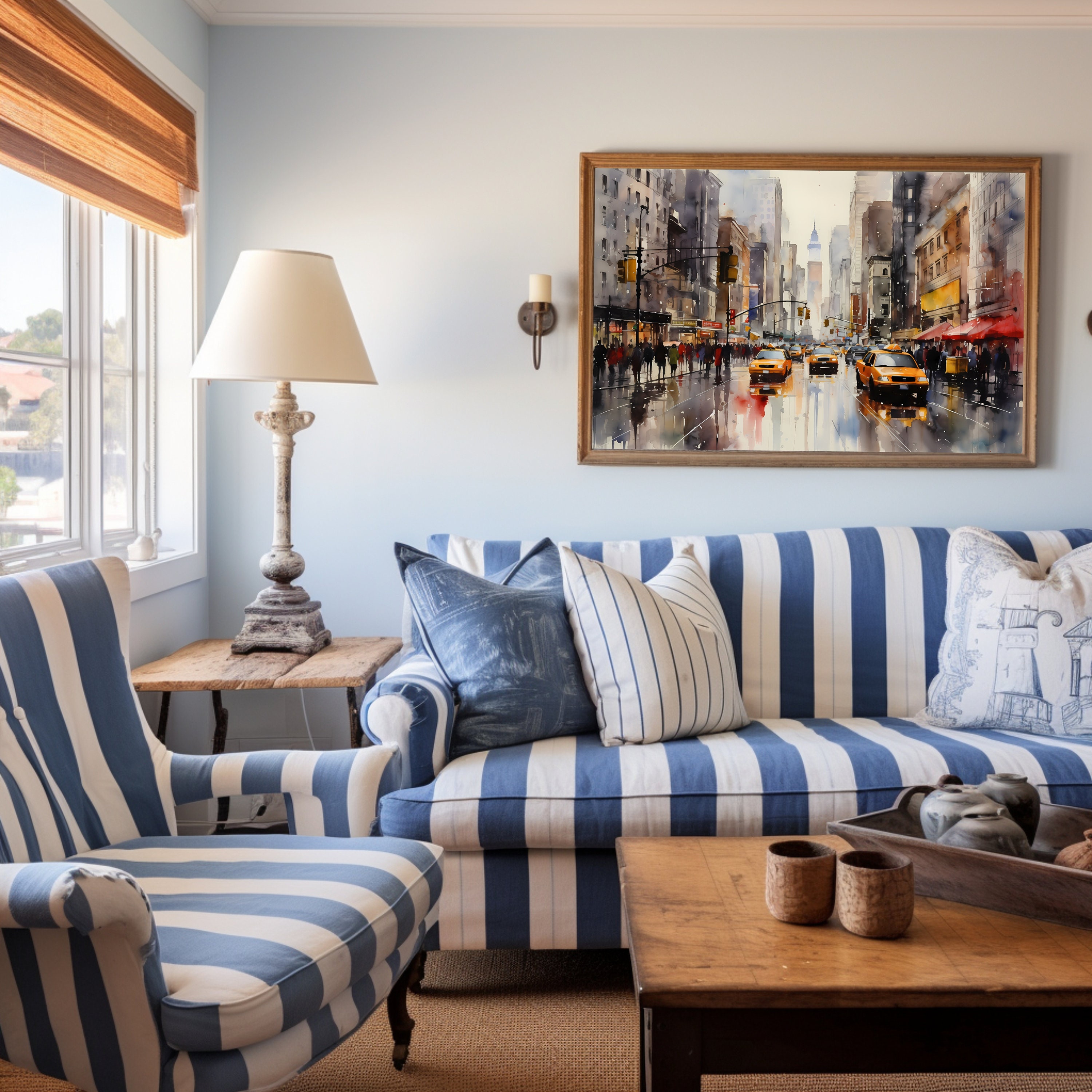 Busy Urban Landscape, City Life Wall Art, Fall City Life, Watercolor ...