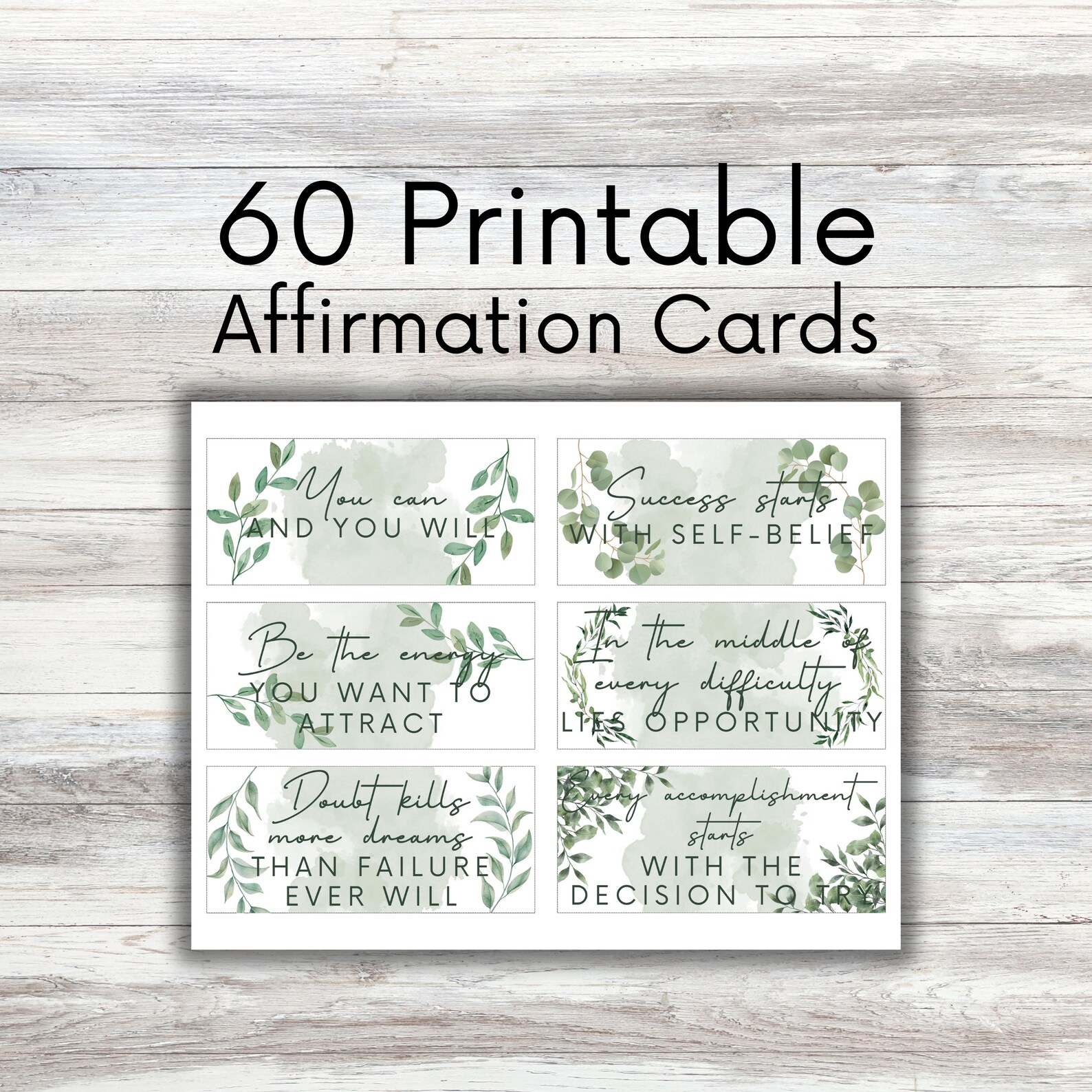 60 Motivational Affirmation Cards Printable, Digital Download, Positive ...