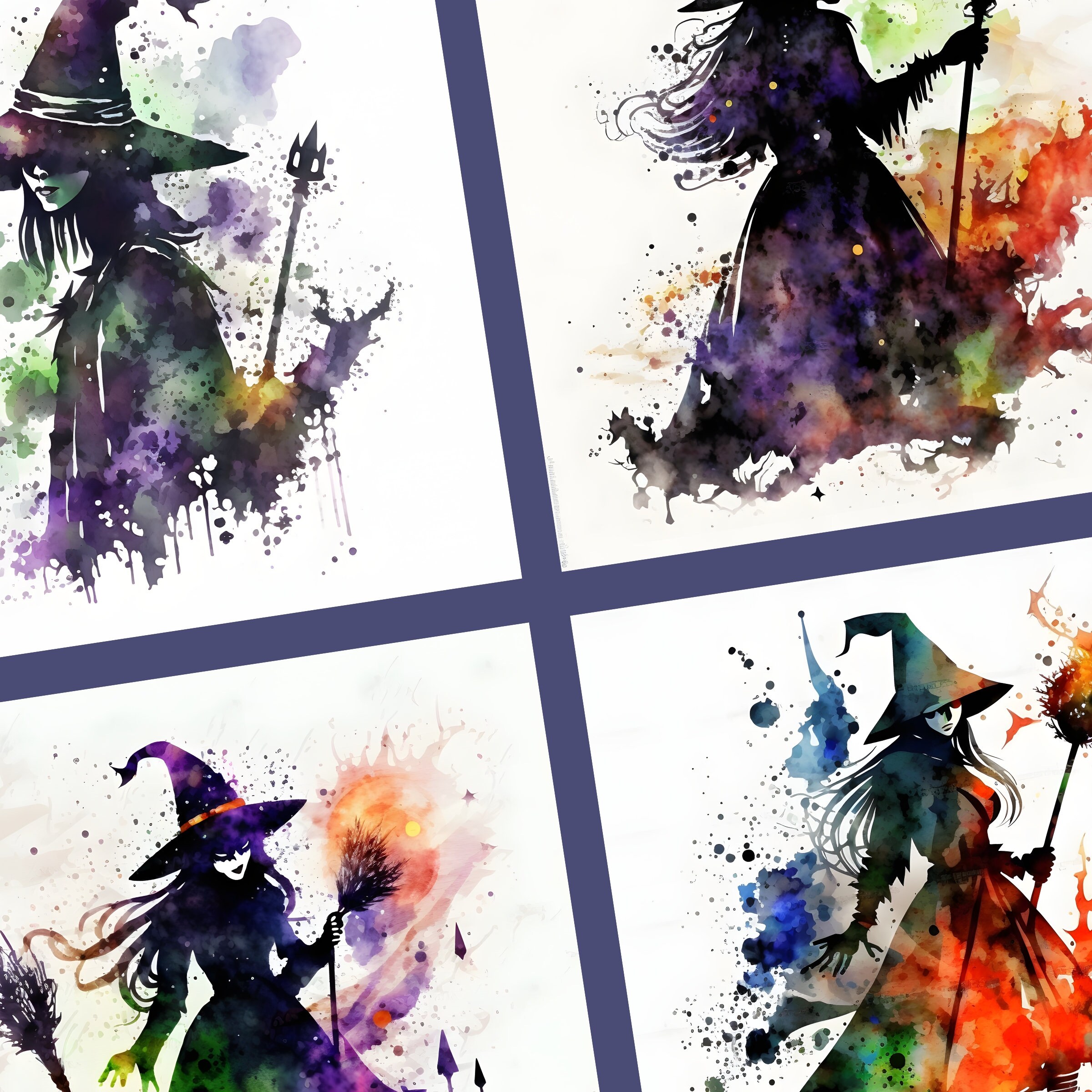 Witch Wall Art, Watercolor Clipart, Witch Clipart, Commercial Use Art ...