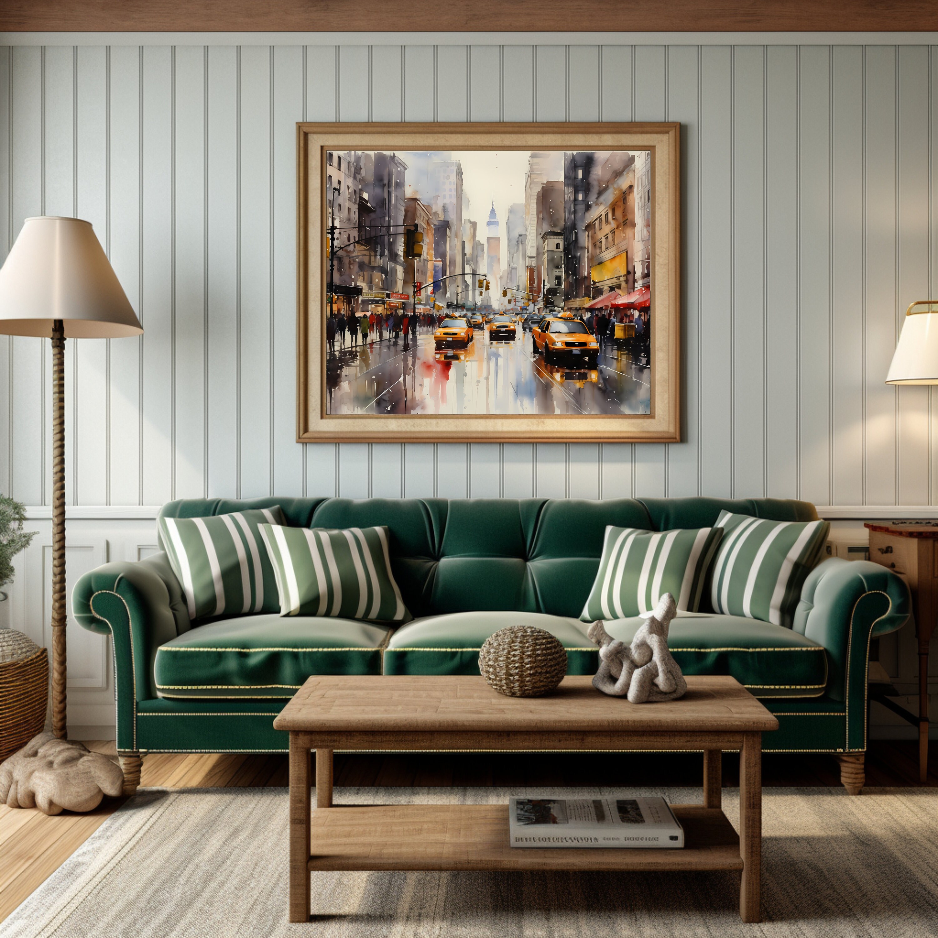 Busy Urban Landscape, City Life Wall Art, Fall City Life, Watercolor ...