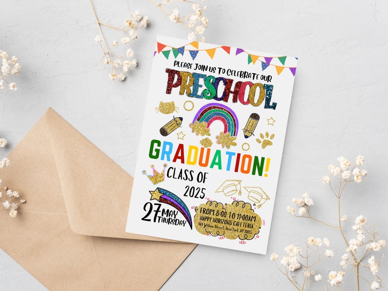 Preschool Graduation Invitation Card, Montessori School, Daycare, Last ...