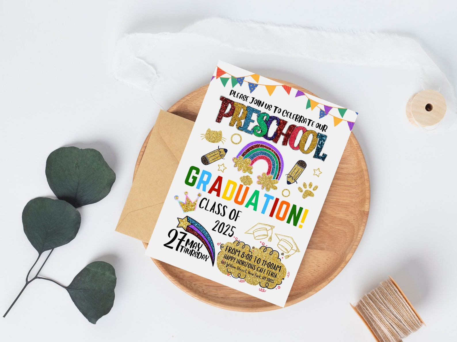 Preschool Graduation Invitation Card, Montessori School, Daycare, Last ...