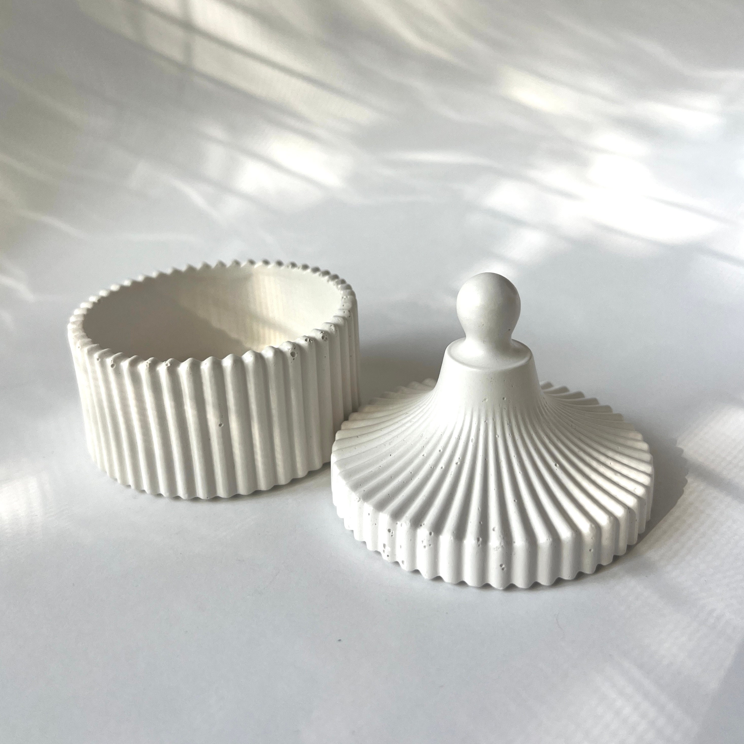 Round Ribbed Jewelry Box Pot With Lid, Ring Trinket Storage Box, Empty ...