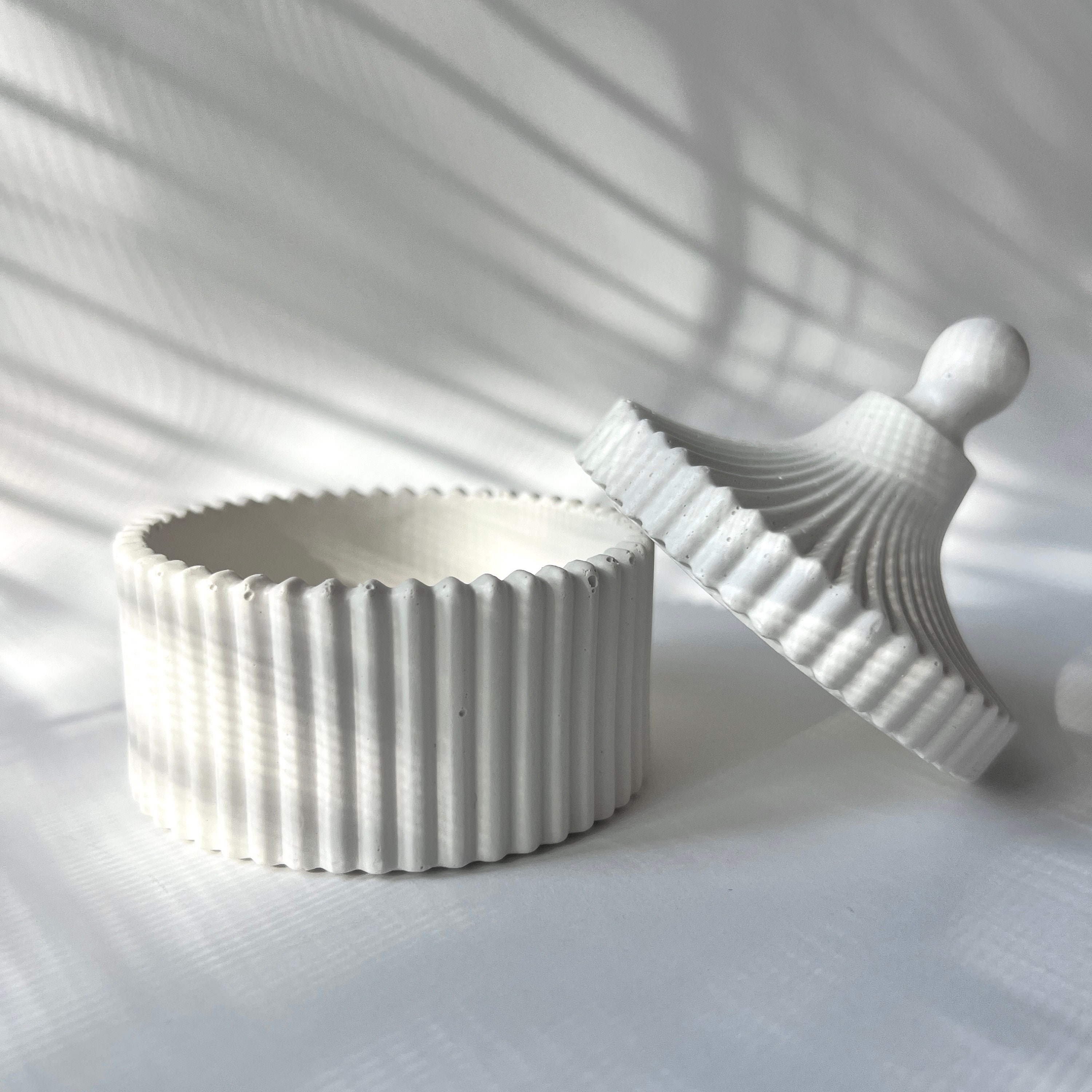 Round Ribbed Jewelry Box Pot With Lid, Ring Trinket Storage Box, Empty ...