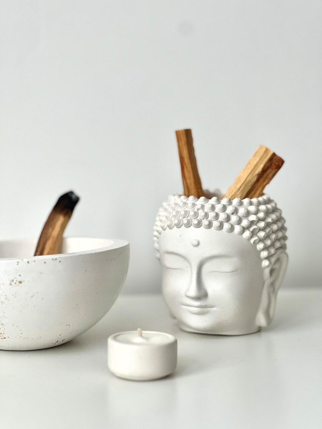 Buddha Head Desk Organizer Pen Brush Holder Pot, Face Candle Jar ...