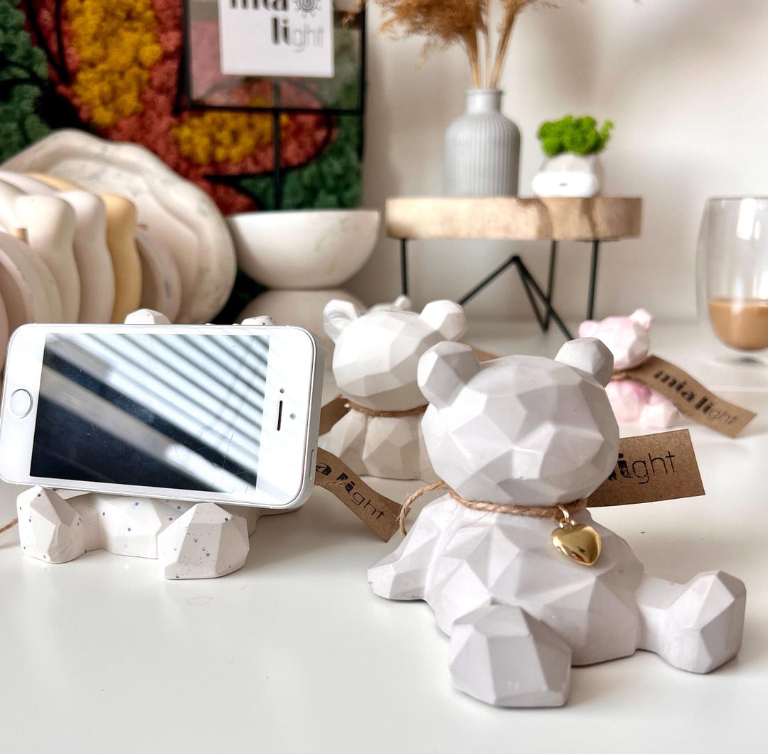 Teddy Bear Phone Stand Holder Display, Geometric Bear Statue Figurine ...