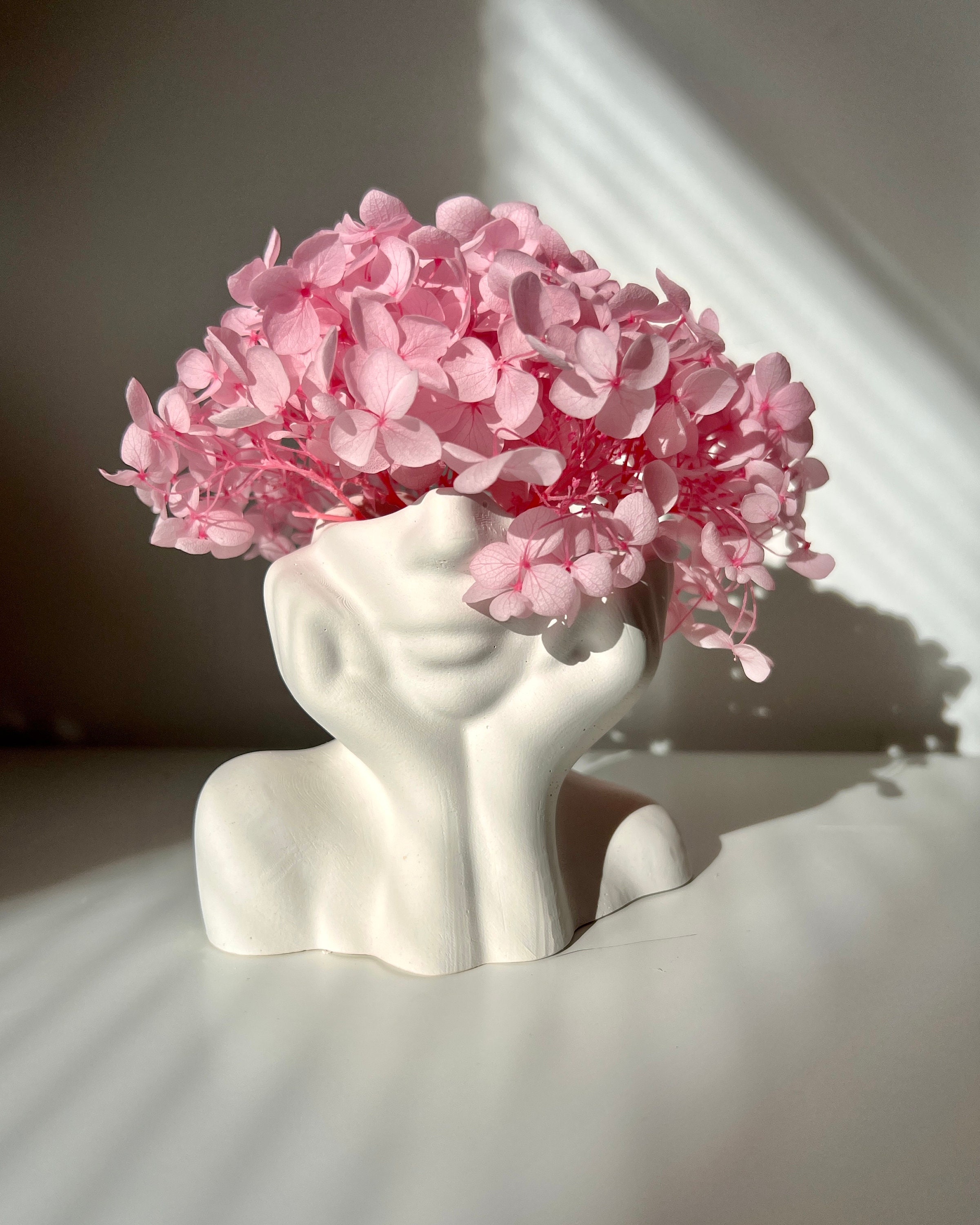 Romantic Gypsum Vase With Stabilized Hydrangea, Flower Lady, Face Vase ...