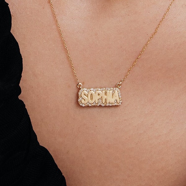 14k Gold Name Necklace Diamonds - Etsy