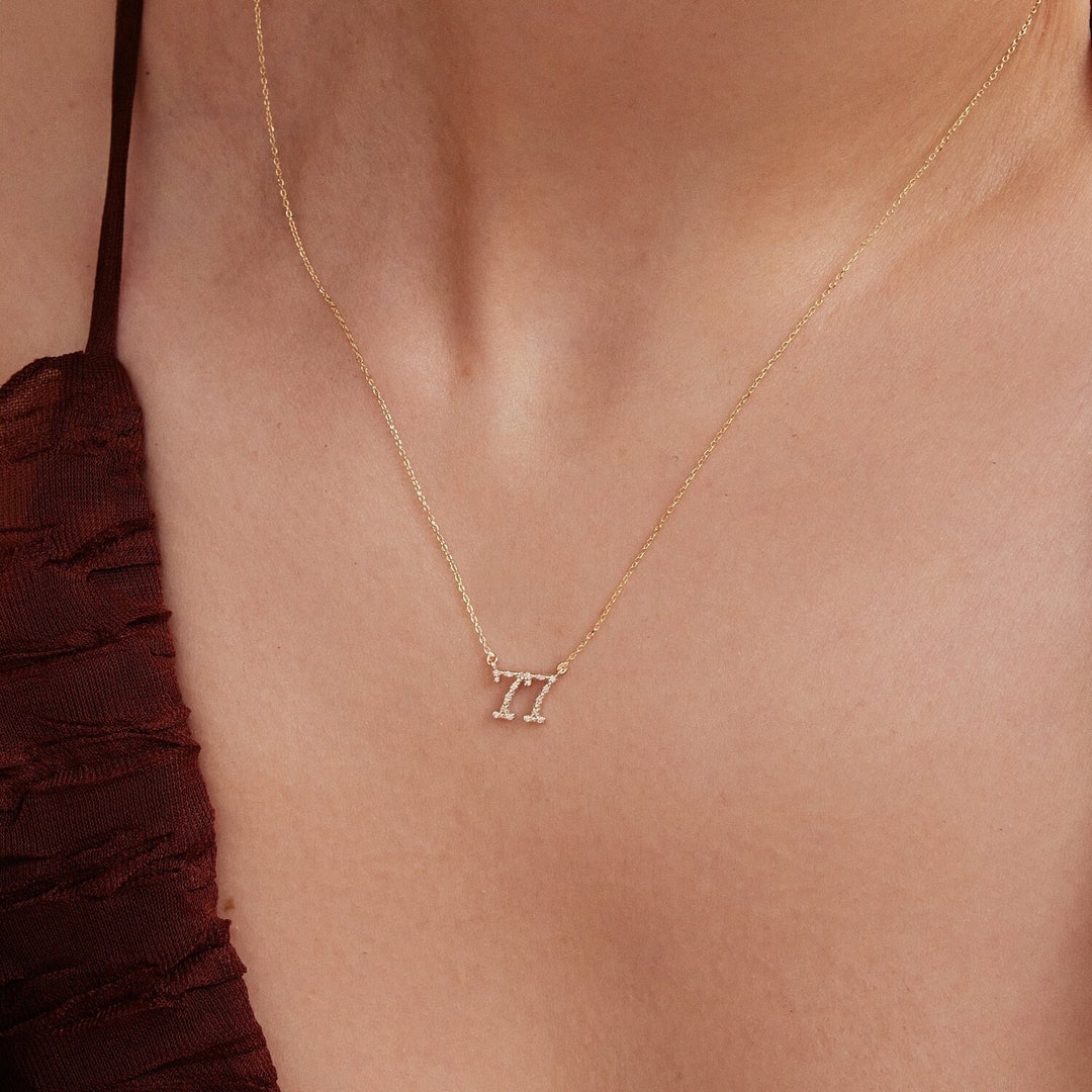 Diamond Number Necklace in 14K Solid Gold Lucky Number Pendant Necklace ...
