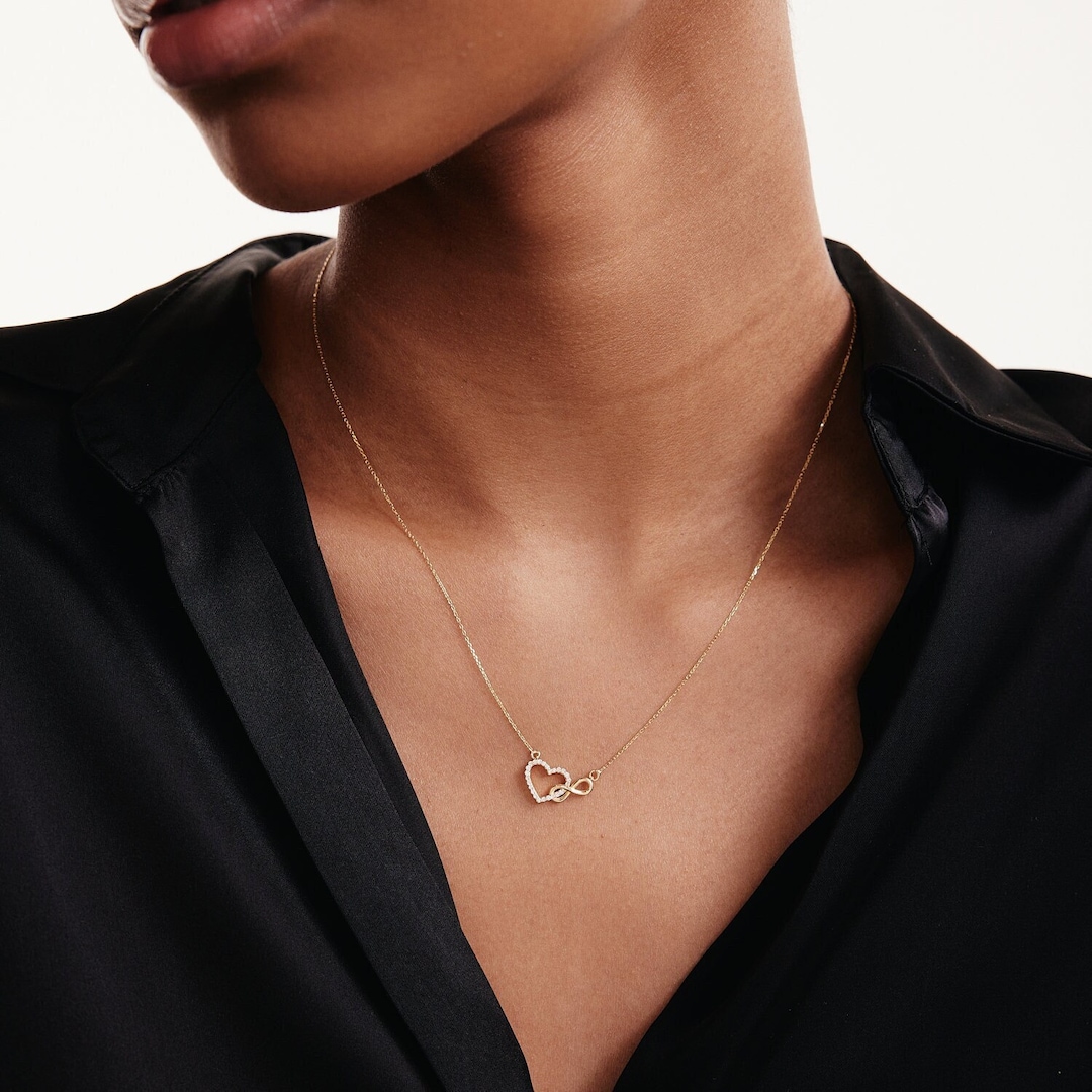 Diamond Infinity Heart Necklace in 14K Solid Gold | Interlocking ...