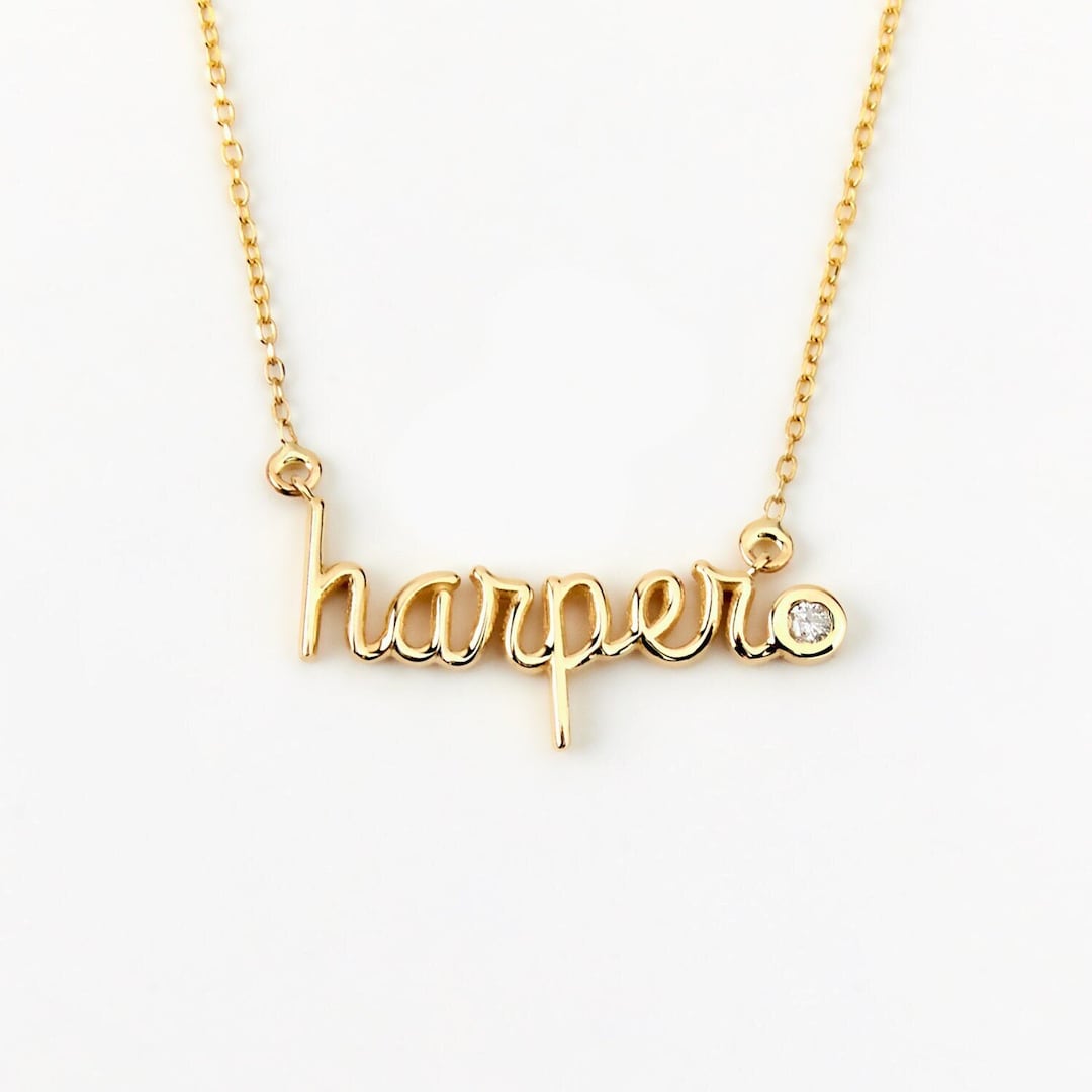 Diamond Name Necklace | 14K Solid Gold Bubble Necklaces for Women ...