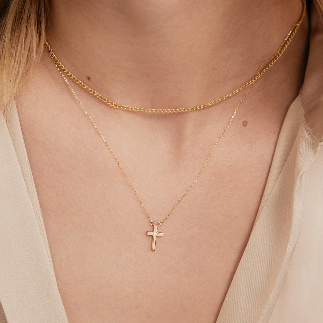 14k Gold Diamond Cross Necklace for Women | Christian Faith Necklace ...