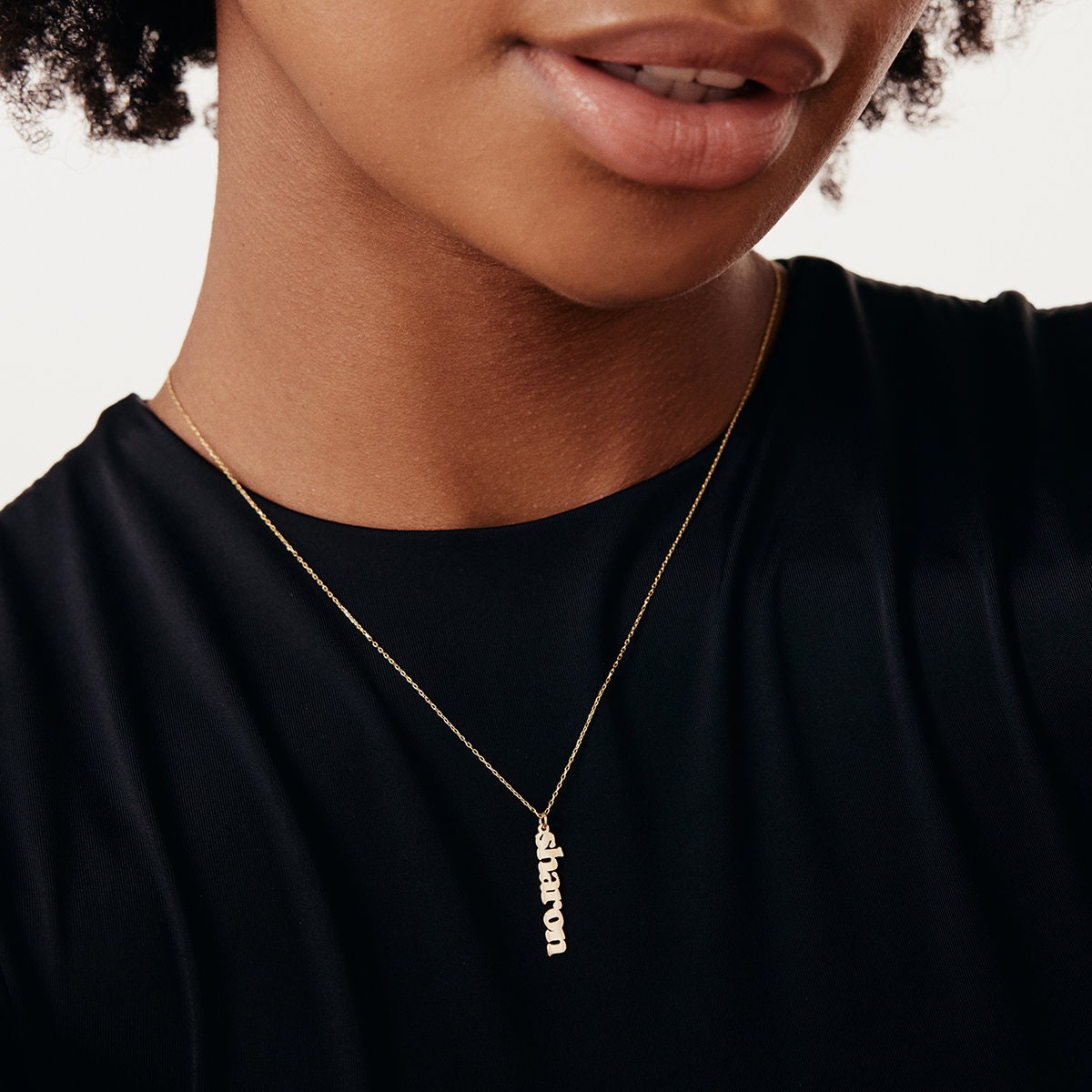 14K Solid Gold Personalized Name Necklace for Women Dainty Vertical ...