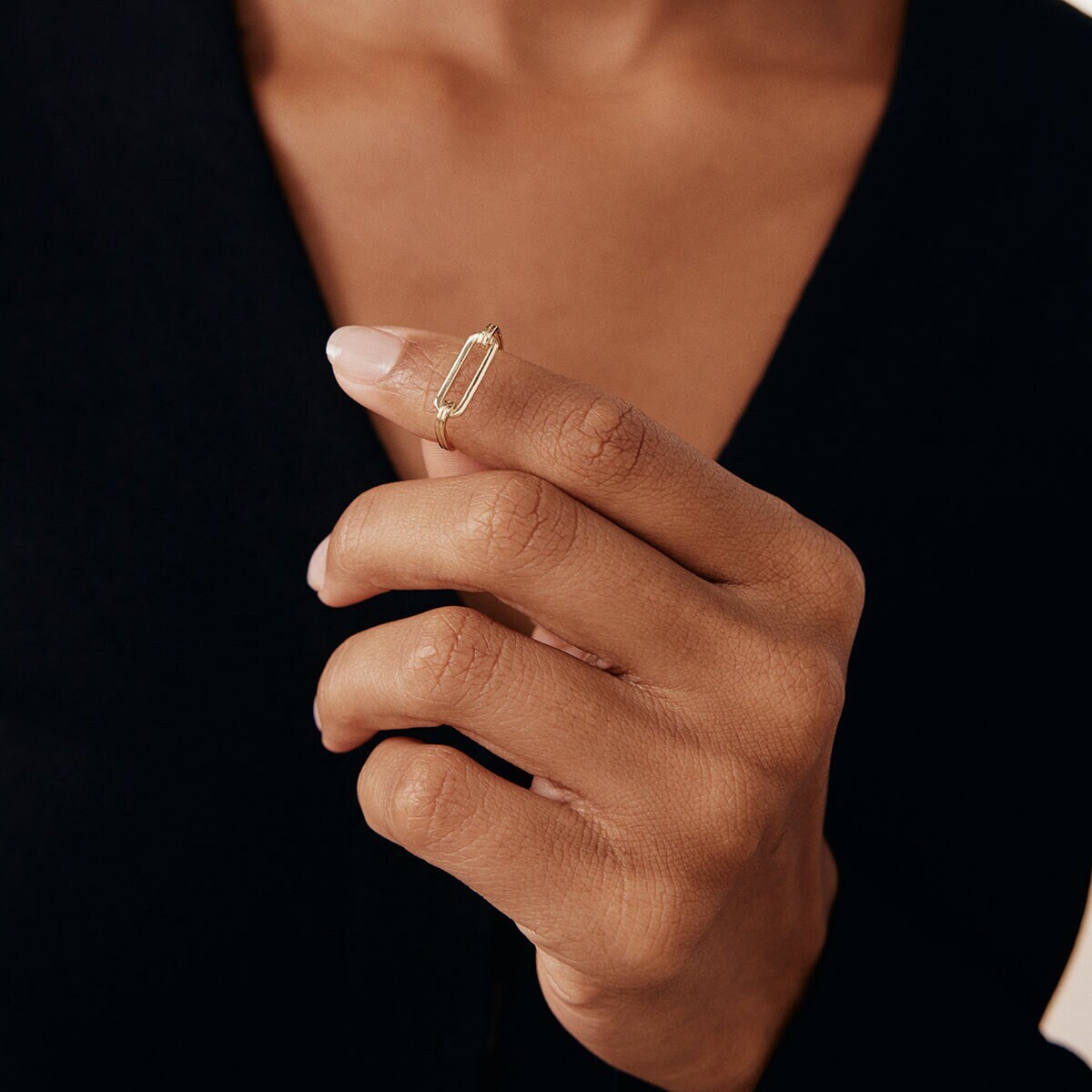 14K Solid Gold Paperclip Ring for Women Stackable Paperclip Link Rings ...