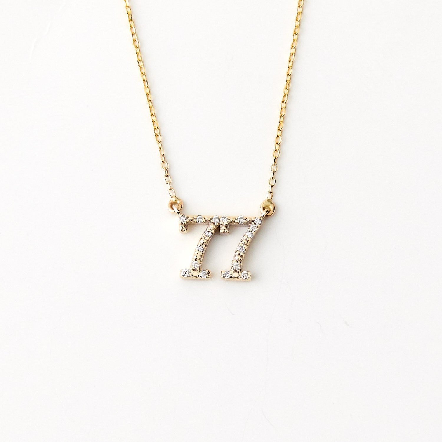 Diamond Number Necklace in 14K Solid Gold Lucky Number Pendant Necklace ...