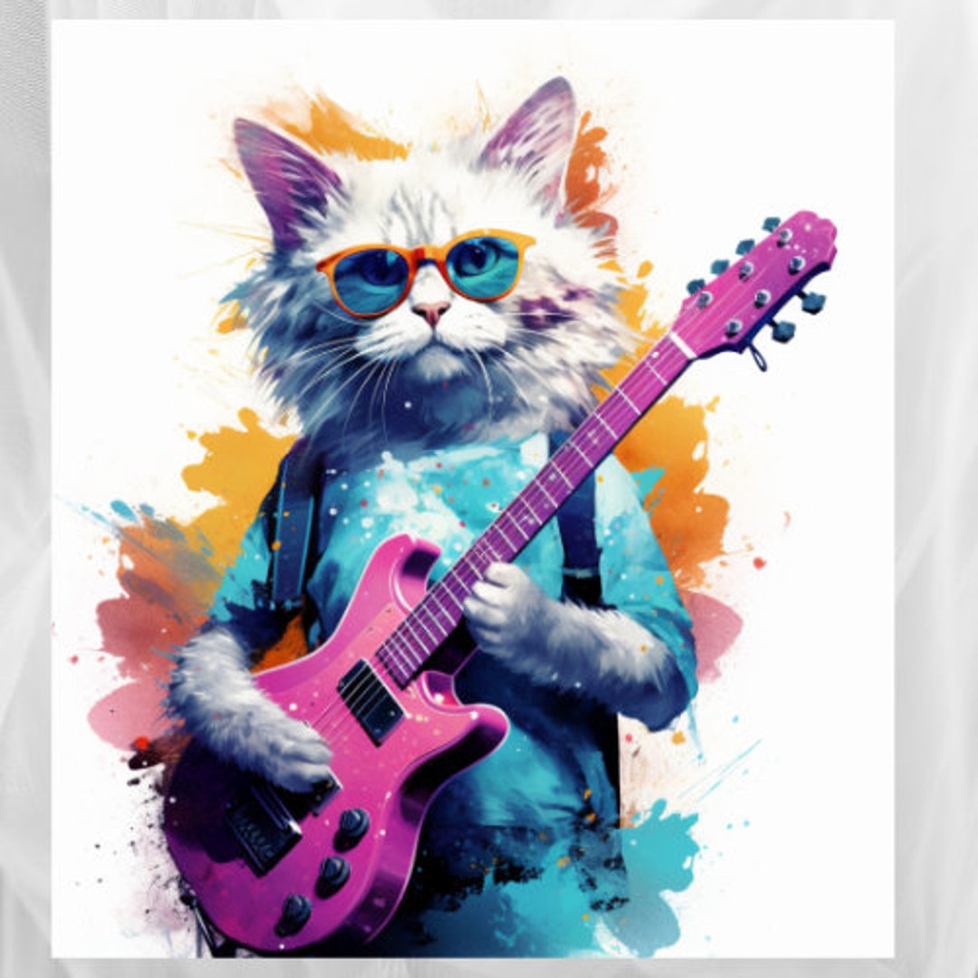 Guitar Cat Clipart, 10 High Quality PNG, Digital Download, Card Making ...