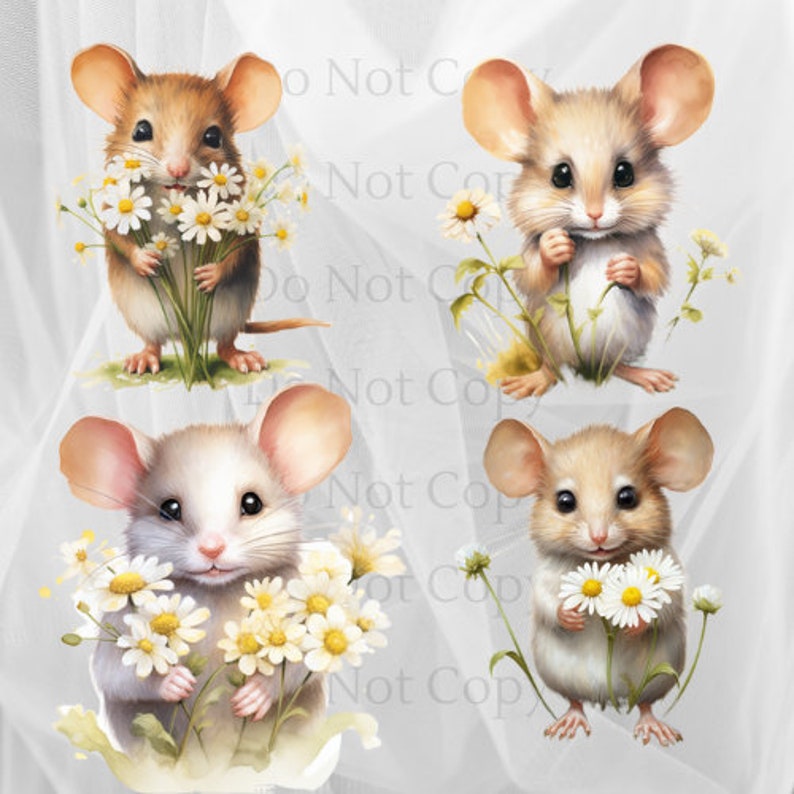 Mouse With Flowers Clipart: Daisy PNG, Easter Mouse (digital Download ...