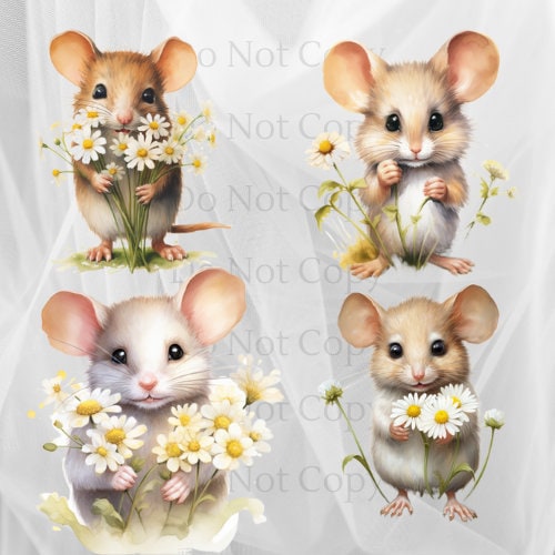 Mouse With Flowers Clipart, 10 PNG, Field Mouse, White Mouse, Daisy PNG ...