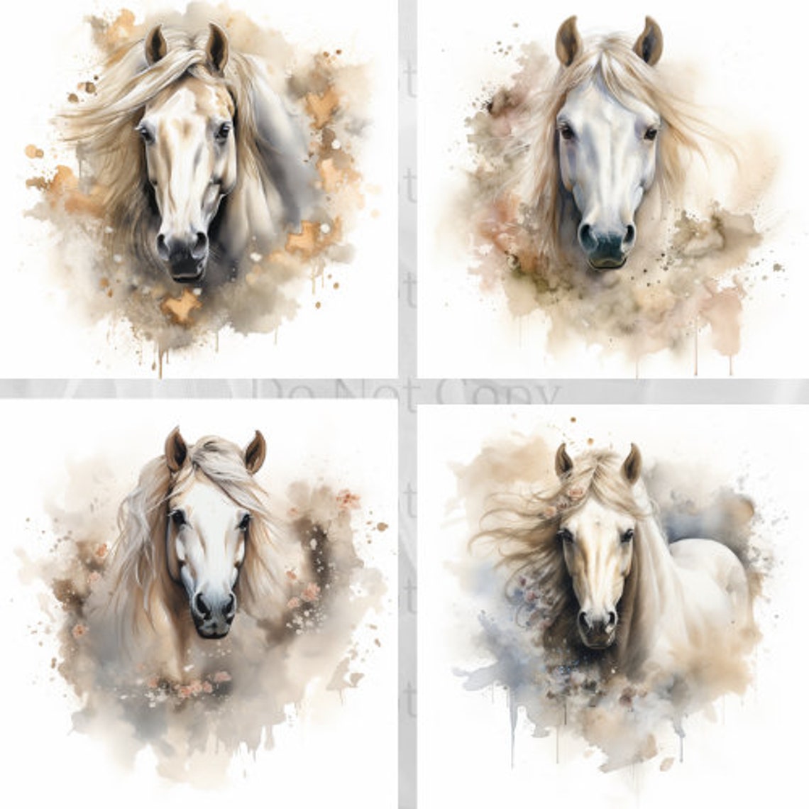 White Watercolor Horse PNG, 12 Horse PNG Set, Horse Clipart, Ranch ...