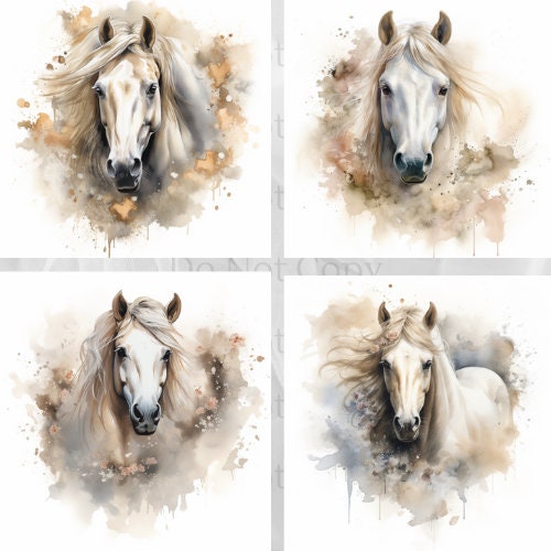 White Watercolor Horse PNG, 12 Horse PNG Set, Horse Clipart, Ranch ...