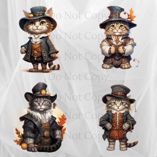 Cat Pilgrim Thanksgiving Clipart - 12 High Quality PNG - Digital ...