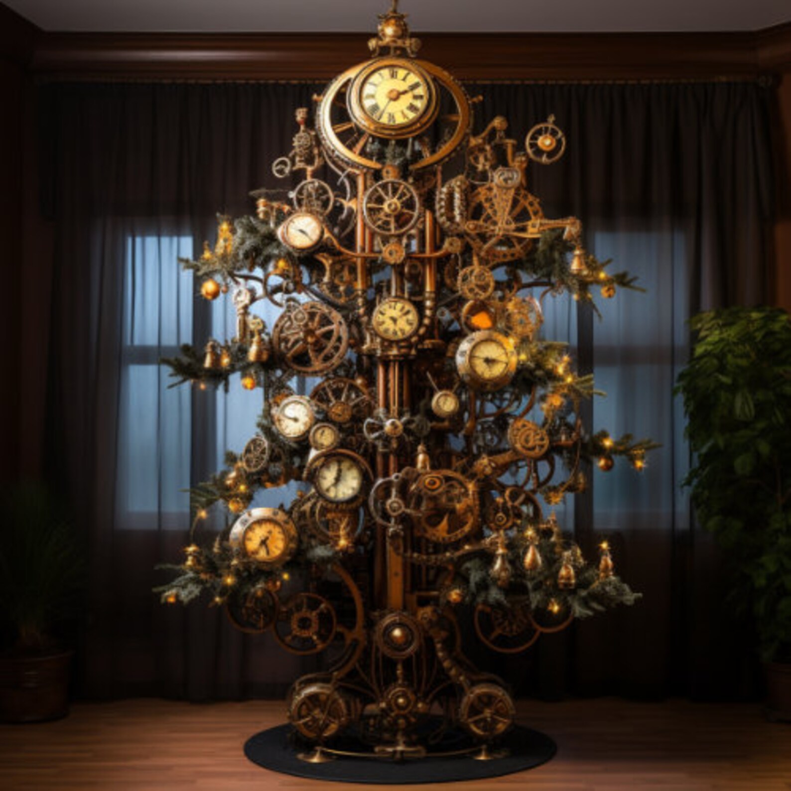 Steampunk Christmas Tree Clipart, 8 High Quality PNG, Digital Download ...