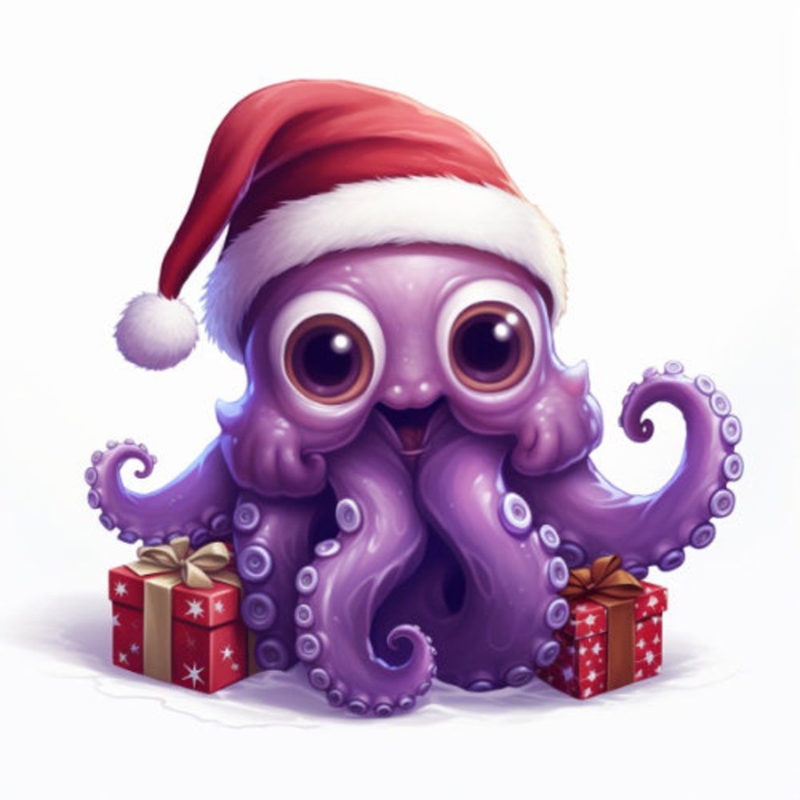 Purple Santa Octopus Clipart: Watercolor Squid PNG (digital Download ...