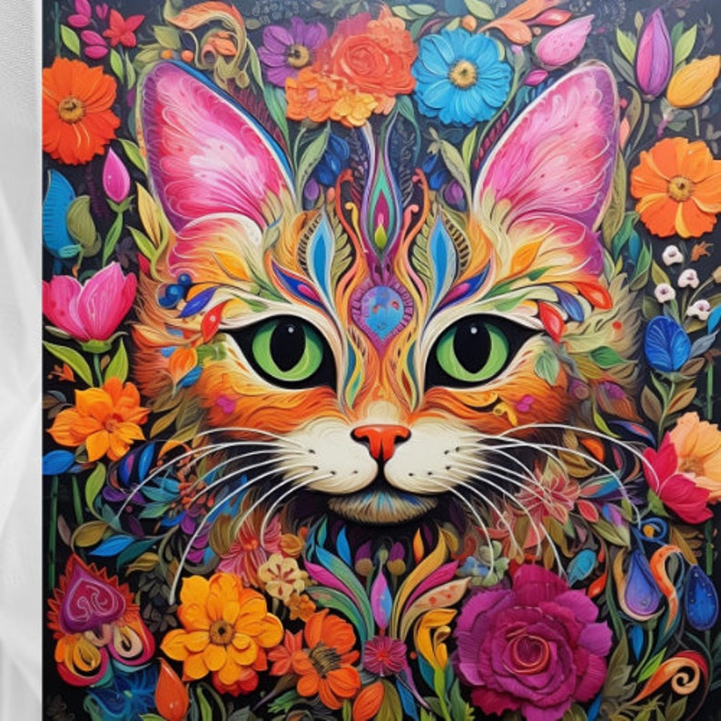 Floral Cat Clipart: Colorful Hippy Kitten PNG (digital Download) - Etsy