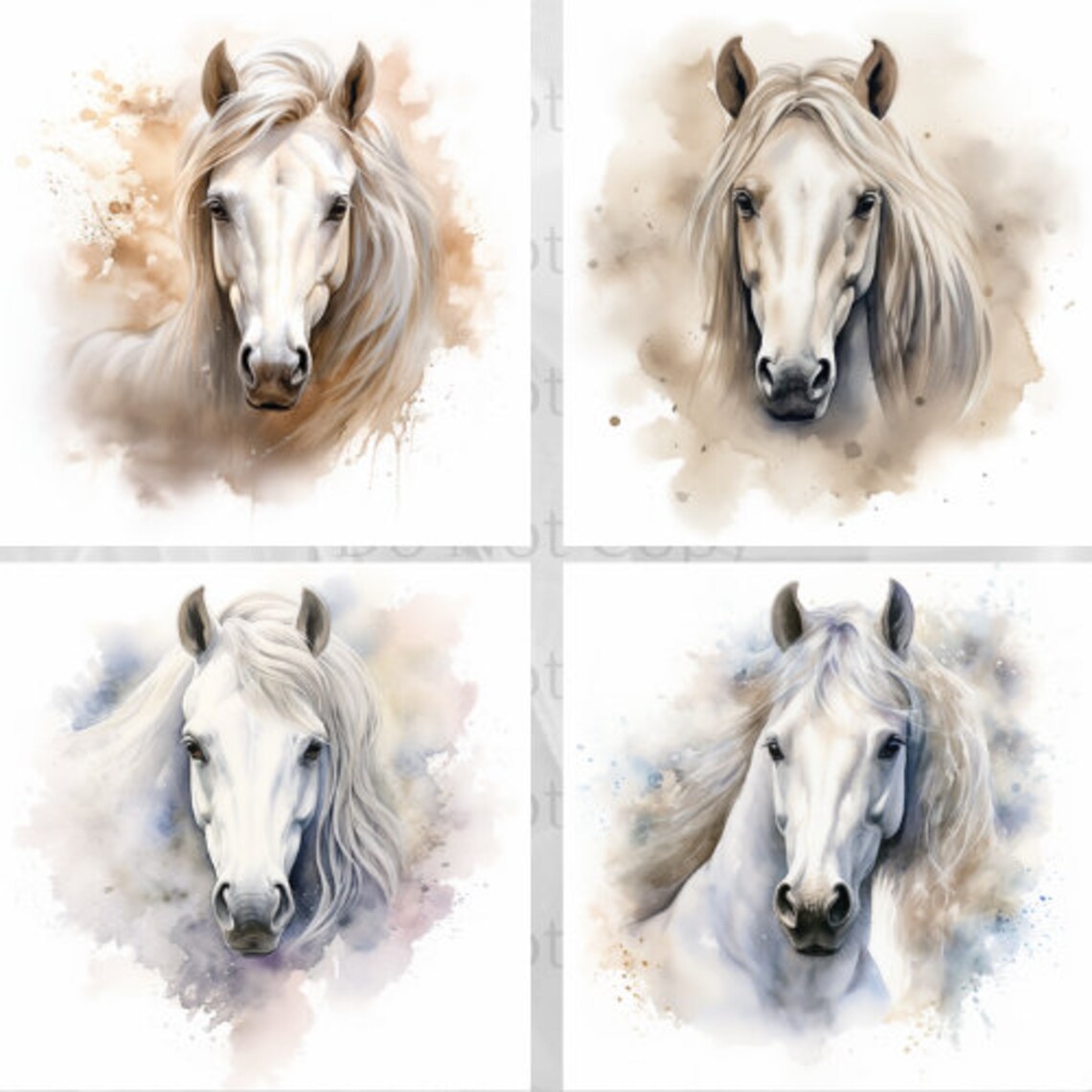 White Watercolor Horse PNG, 12 Horse PNG Set, Horse Clipart, Ranch ...