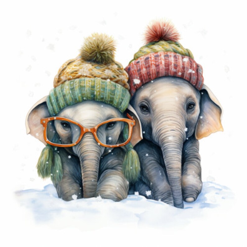 Baby Elephant Dressed for Winter Clipart, 15 High Quality PNG Digital ...