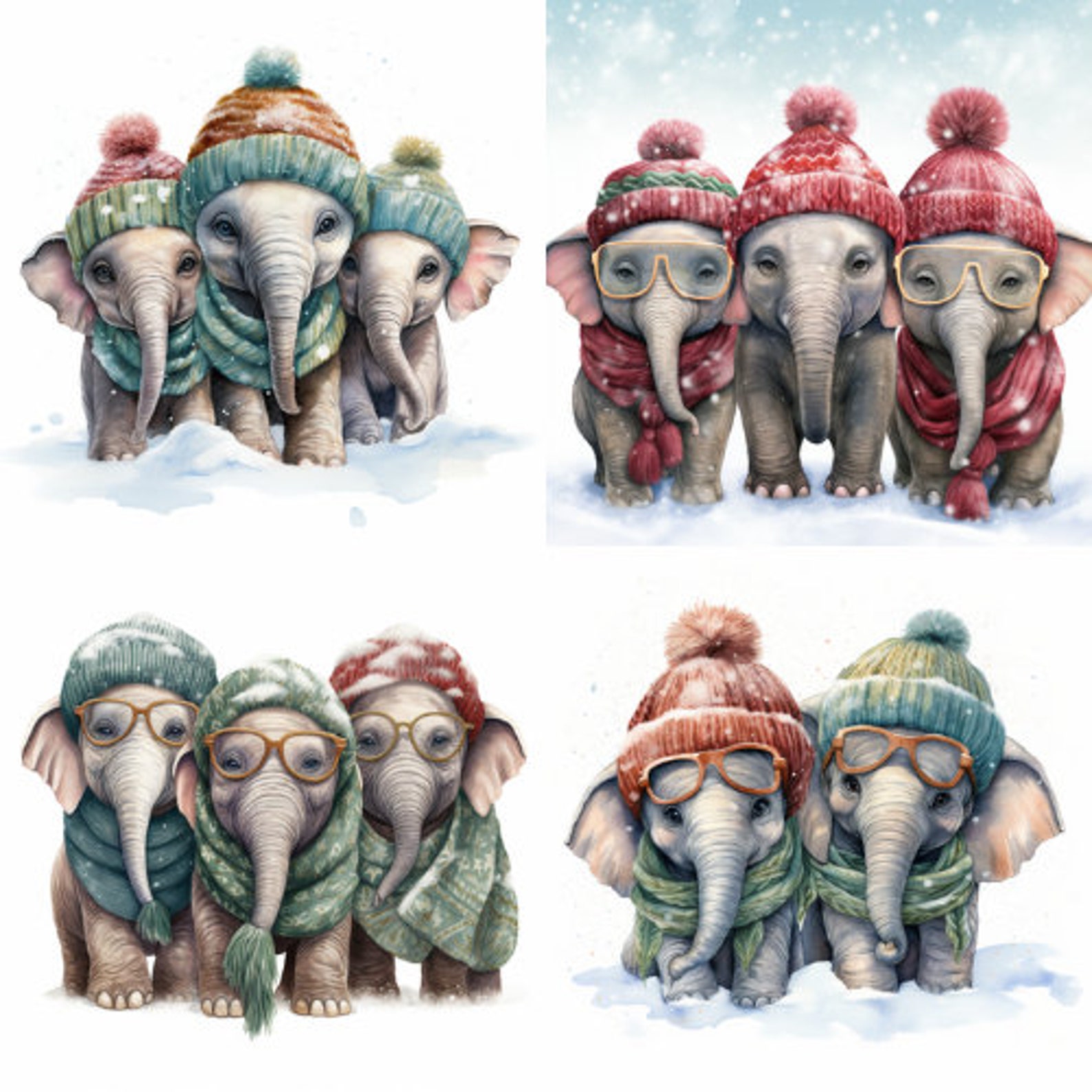Baby Elephant Dressed for Winter Clipart, 15 High Quality PNG Digital ...