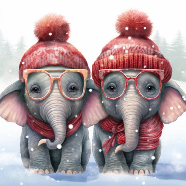 Baby Elephant Dressed for Winter Clipart, 15 High Quality PNG Digital ...
