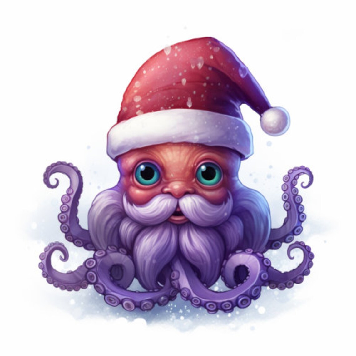 Purple Santa Octopus Clipart: Watercolor Squid PNG (digital Download ...