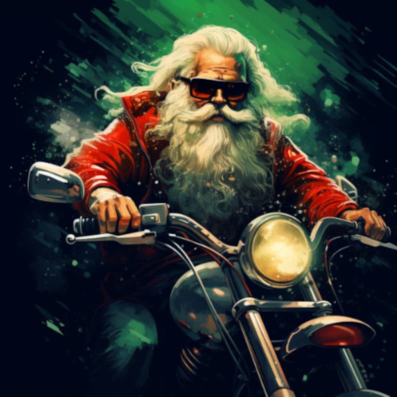 Biker Santa Clipart, 5 High Quality PNG, Digital Download, Card Making ...