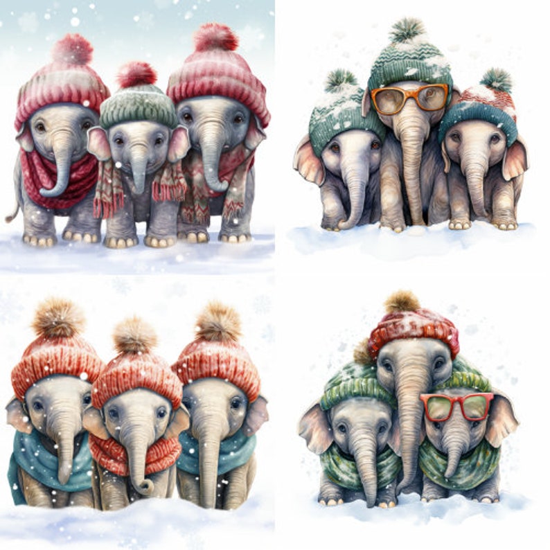 Baby Elephant Dressed for Winter Clipart, 15 High Quality PNG Digital ...
